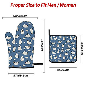 Feartdiy Oven Mitts and Pot Holders Sets of 4,Sheep Yoga Heat Resistant Kitchen Cooking Oven Gloves and Potholders for BBQ Baking Grillin, Black, One Size