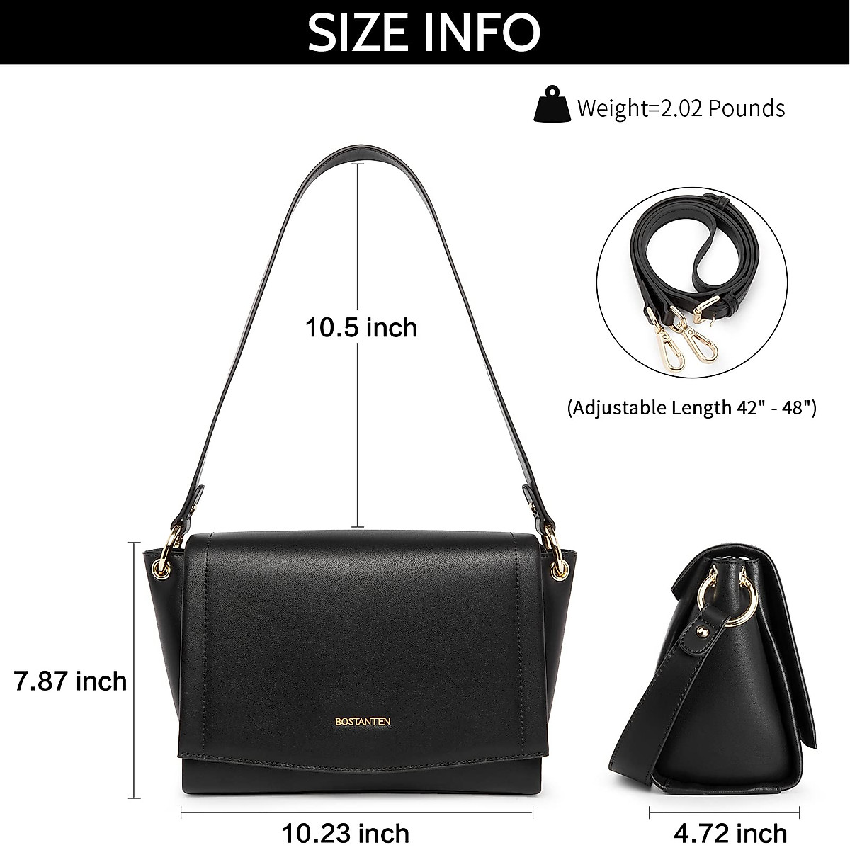 BOSTANTEN Womens Leather Crossbody Bags Designer Handbag Medium Trendy Shoulder Bag Purse Black