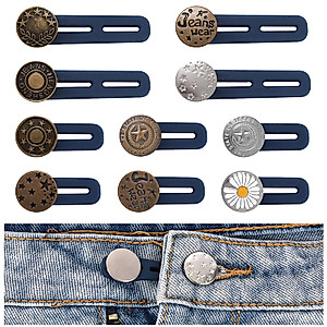 Abeillo 10 Pack Pants Expander Button, 10 Styles Jeans Waist Extender Button for Men and Women, Collars/Cuffs No Sew Metal Adjustment Buttons for Extender Jeans Pants Collar, Dress Shirts