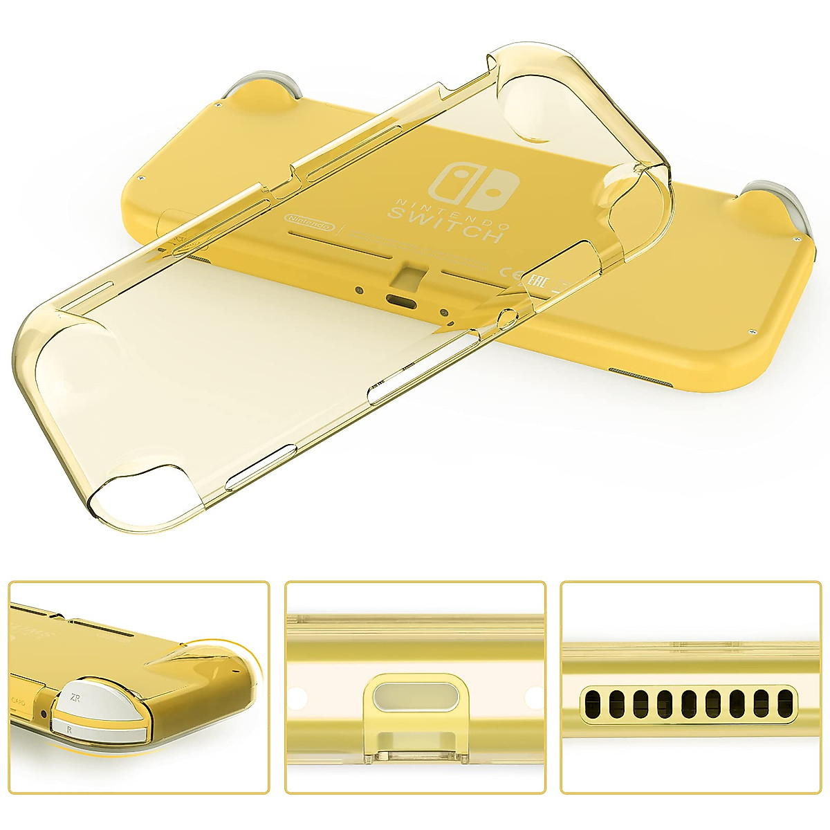 HEYSTOP Compatible with Switch Lite Carrying Case, Switch Lite Case with Soft TPU Protective Case Games Card 6 Thumb Grip Caps for Nintendo Switch Lite Accessories Kit(Yellow)