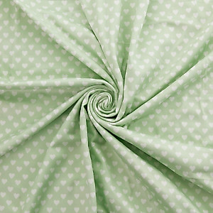 Sage Green White Hearts DBP Fabric - Double Brushed Polyester 4 Way Stretch - 1/2 Yard