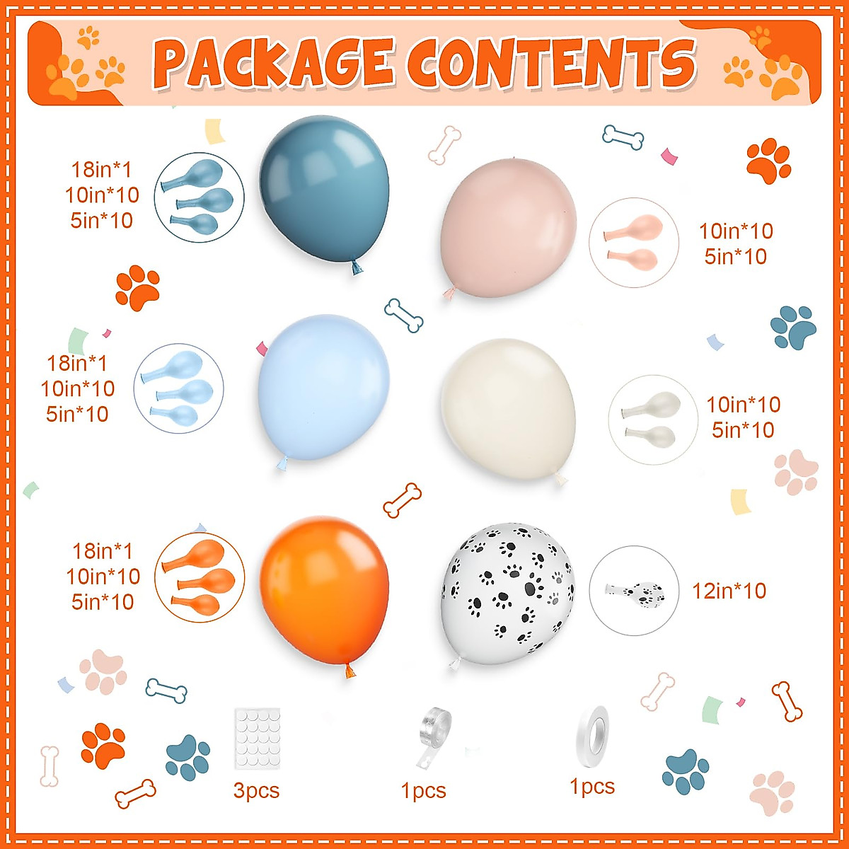 Blue Orange Balloons Arch Garland Kit,Dog Paw Balloons Garland with Retro Sea Blue Orange Paw Print Balloons for Boys Girls Baby Shower Puppy Birthday Party Decor