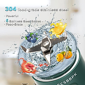 Portable Blender, Personal Blender for Shakes and Smoothies, USB Rechargeable 600Ml Juicer Cup, Mini Blender with Six Strong Stainless-Steel Blades for Kitchen, Camping, Travel (Green)