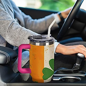 Irish Flag With Shamrock Pattern 40 Oz Tumbler Insulated Stainless Steel Water Bottle Travel Mug Car Cup with Handle And Straw