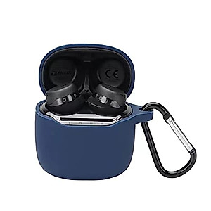 2 Pack DAYJOY Soft Silicone Protective Case Cover Compatible with JBL Tour PRO+ TWS True Wireless Bluetooth Earbuds, Protective Skin Sleeve with Key Chain (Black+deep Blue)