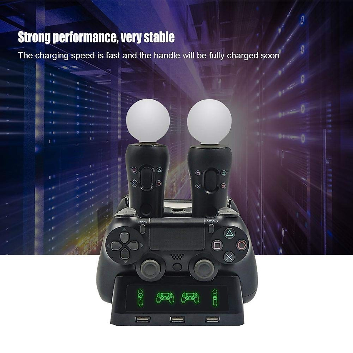 Controller Charger, Multi-Functional Dual USB Charging Dock Controller Charging Station with Green and Red Indicator Light for / Move/ VR Controller.