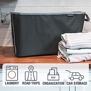 CleverMade Collapsible Laundry Baskets, Midnight Black/Shadow Gray 2PK - 60L (16 Gal) Foldable Laundry Basket with Sturdy Pop-Up Wire Frame and Carry Handles - Space-Saving Collapsible Hamper