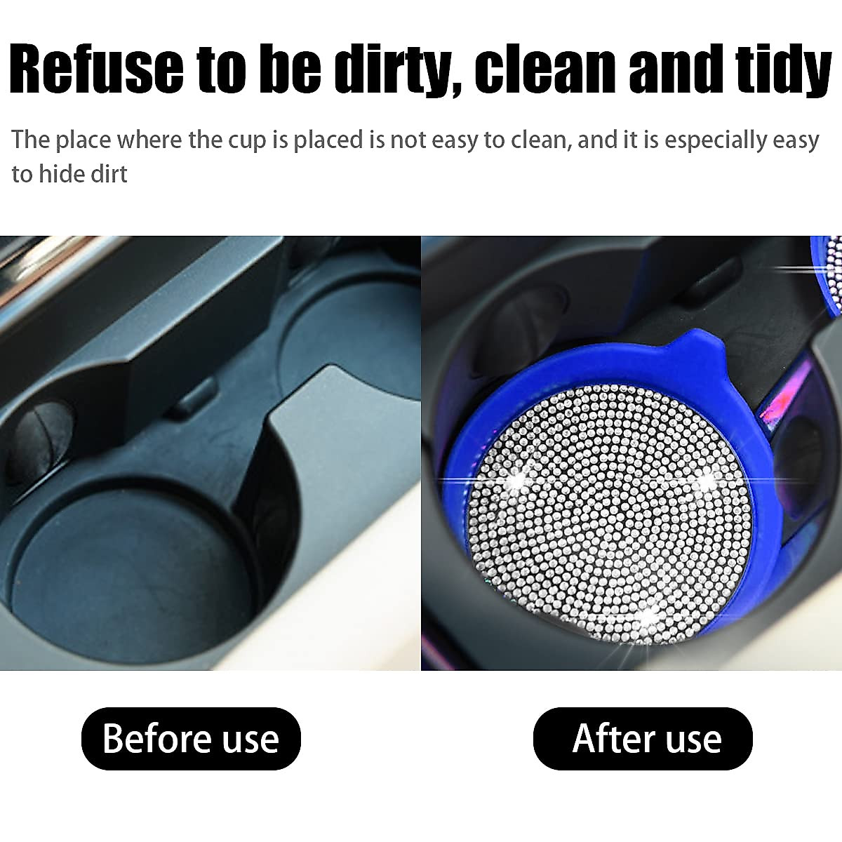 zipelo Bling Car Cup Coaster, 2 Pack Universal Vehicle Anti-Slip Cup Holder Insert Coasters, Crystal Rhinestone Silicone Shockproof Drink Mat, Car Interior Accessories (Blue/White Crystal)