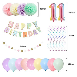 BRT Bearingshui 11th Birthday Decorations, 40 Inch Rainbow Gradient Number 11 Balloon, 11th Birthday Balloon, Happy Birthday Banner, Children’s 11th Birthday Party Supplies for Kids