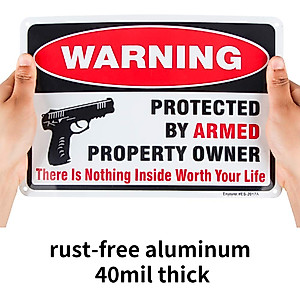 Enjoyist 3-Pack Gun Sign, There is Nothing Here Worth Your Life, Protected by Armed Property Owner Sign, 10"x 7" .04" Aluminum Reflective Sign Rust Free Aluminum-UV Protected and Weatherproof