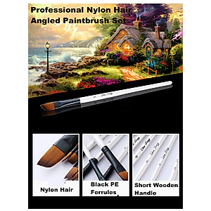 Angular Paint Brushes Nylon Hair Angled Watercolor Pait Brush Set for Acrylics Watercolors Gouache Inks Oil and Tempera(12pcs Pearl White Angled Paintbrush Set)