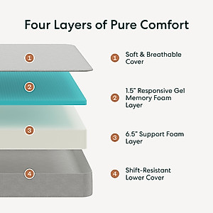 Siena 8” Queen Gel Memory Foam Mattress - Medium Firm - 180 Night Trial - Premium Pressure-Relieving Layers - 10 Year Manufacturer Warranty - CertiPUR-US® Certified