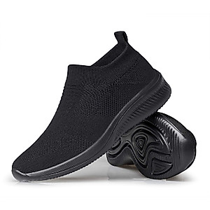 Vidbiv Men Slip on Casual Trainers Walking Shoes - Breathable Slip-on Lightweight Comfortable Tennis Mesh Sneaker Allblack
