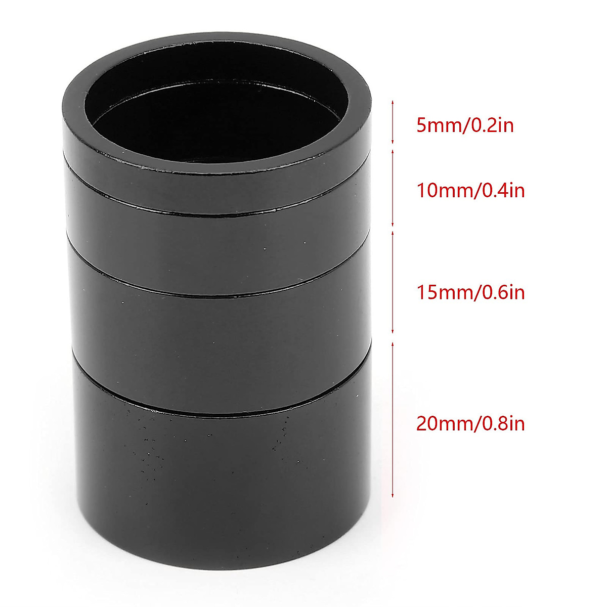 VBESTLIFE 4Pcs/Set Headset Spacers Aluminum Alloy Front Fork Washer 5 10 15 20mm Headset Stem Washer Gasket Replacement for Mountain Road Bike(Black) and Spare Parts