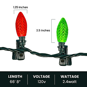 Noma C9 LED Quick Clip Christmas Lights | Built-in Clip-On String Lights | 100 Multi-Color Bulbs | 66.8 Foot Strand 