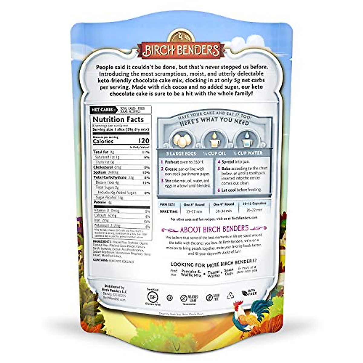 Birch Benders Keto Chocolate Cake Mix, 10.9oz and Keto Vanilla Frosting, 10oz, Bundle (1 baking mix and 1 frosting)