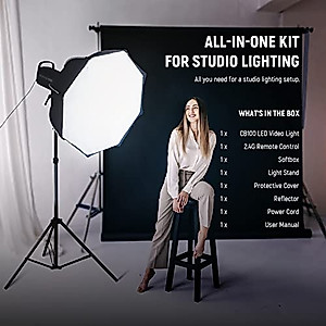 NEEWER 100W LED Video Light, 5600K Bowens Mount Continuous Lighting Kit with Stand, Softbox, CRI 97+,TLCI 97+ 11000Lux/m with 2.4G Remote for Video Recording,Wedding,Outdoor Shooting,YouTube (CB100)