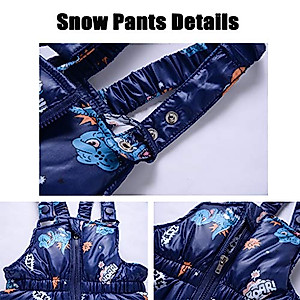 2 Piece Boys Winter Snowsuit, Kids Clothing Sets Girls Hooded Duck Down Jacket + Snow Bib Ski Pants Dinosaur Blue 4-5 Years