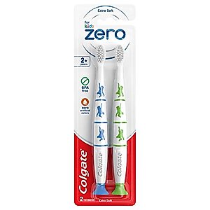 Colgate Zero Kids Toothbrush with Extra Soft Bristles and Suction Cup Holder, BPA Free - 2 Count