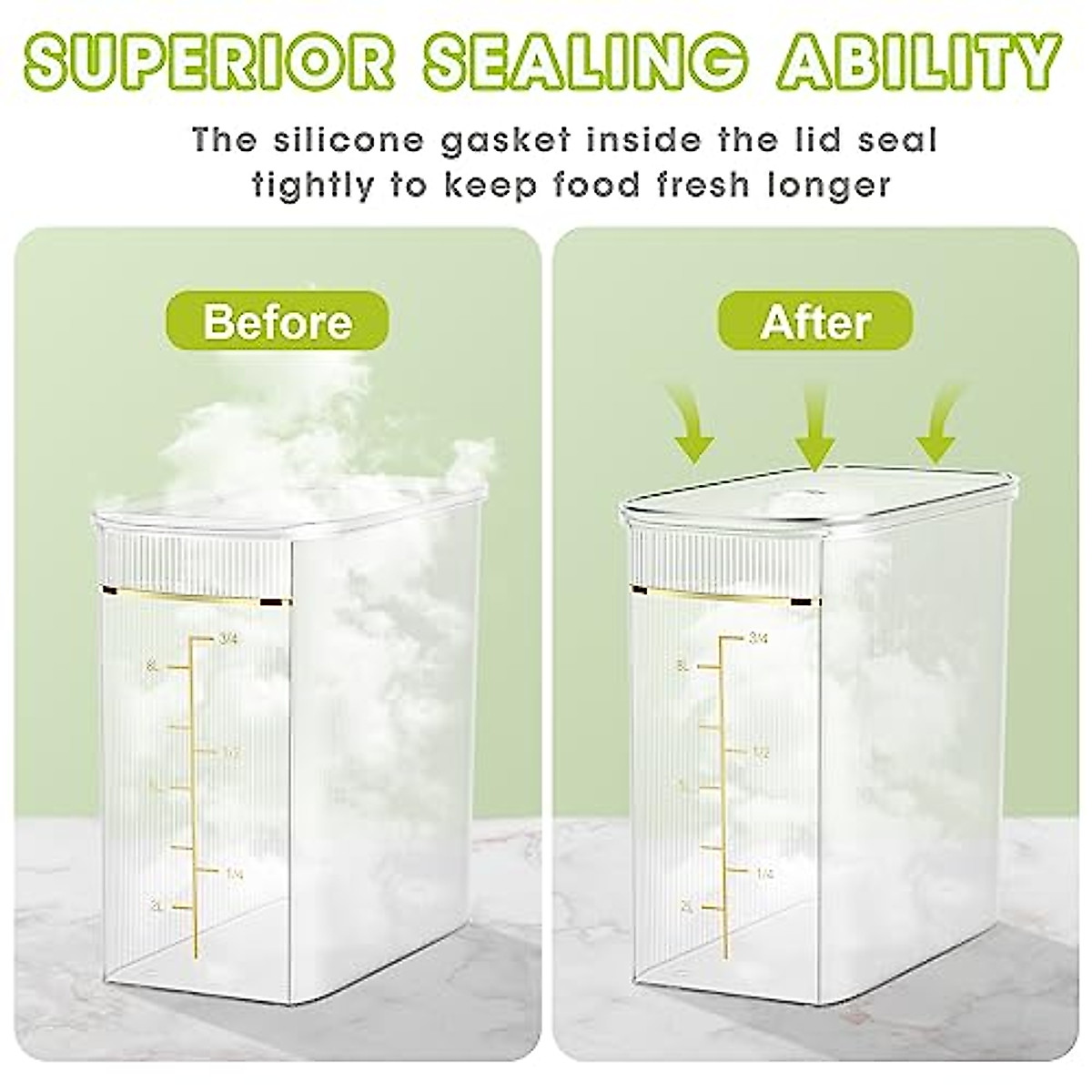 TBMax Rice Storage Container 20 Lbs, Crystal-Clear Large Food Container Rice Holder Bin with Measuring Cup for Flour, Sugar, Oatmeal, Kitchen Pantry Organization and Storage