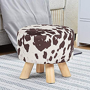 Homebeez Round Ottoman Stool Velvet Foot Rest, Small Footstool with Non-Skid Legs (Brown Cow)