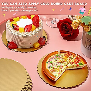 100 Pack Gold Cake Board Round Cake Circle Base Boards Disposable Cake Plate Scalloped Bases Round Coated Cake Boards Circle Cake Trays Cake Base Boards for Cake Dessert Party Supplies (8 Inch)