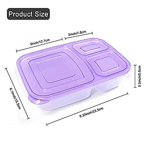 Vonhen 7 Pack Bento Lunch Boxes Reusable 3 Compartment Meal Prep Containers - Leakproof Lunch Container with Lids for Work, and Travel