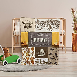 MeMate Personalized Baby Blanket with Name, Wild West Cowboy Baby Boy Swaddle Blanket, Western Baby Blanket Name Boy, Soft Fleece Blanket, Cowboy Baby Blanket for Newborn Infant Toddlers Kids