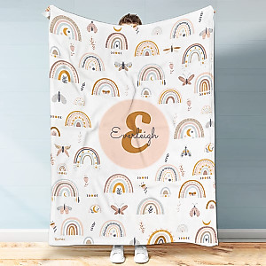 TRIENCY Personalized Rainbow Throw Blanket Boho Rainbow Blankets Gifts for Adult Kids Baby Customized Throws Blankets Fleece or Sherpa for Birthday Baby Shower Newborn Toddlers Babies