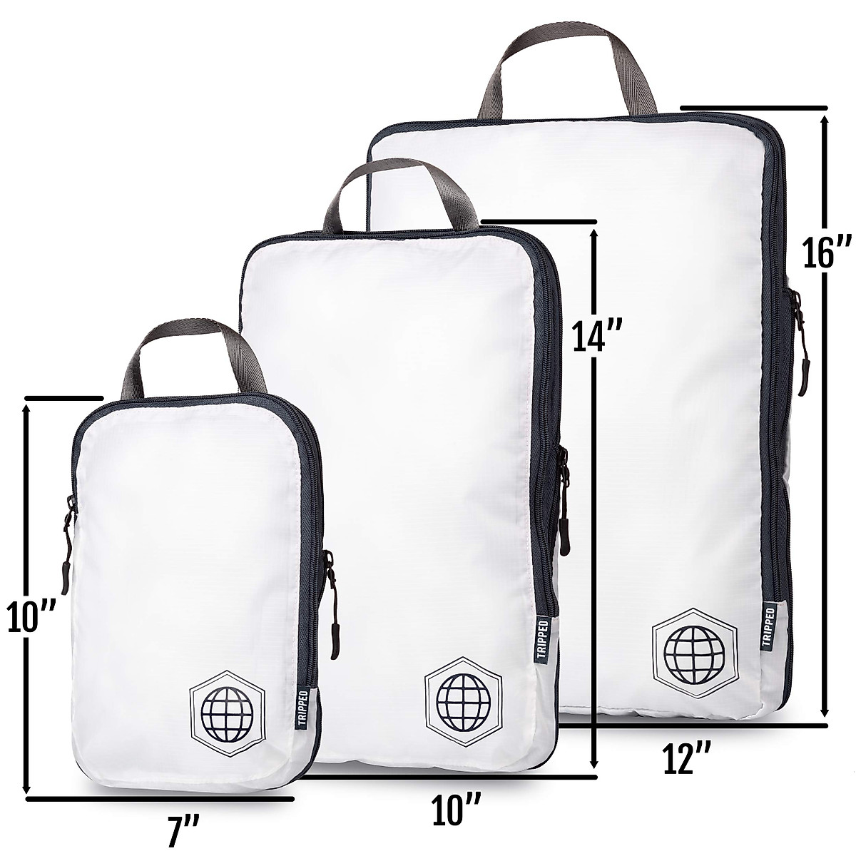 Extra Large Compression Packing Cube 6 Piece Set for Travel and Check Luggage (White/Grey)