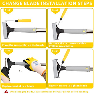 Floor Scraper Long Handle Heavy Duty, Floor Scraper Blades 4 inch scraper tool kitchen 31-61“ Thickened Steel Sharp Blades Free Extra 10PCS Metal Paint Scraper Ideal for Cleaning.(1, black)