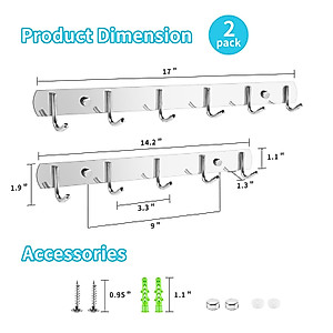 zmnklry Coat Rack Wall Mount, 6 Hook Coat Rack, Premium Stainless Steel Coat Rack Wall Mount, Upgrade Coat Hooks Wall Mount, Wall Mount Coat Rack, Wall Mount Coat Rack, Coat Racks (2-Pack)