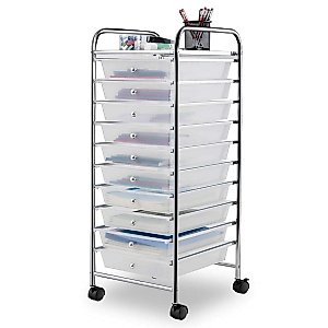 10 Drawer Storage Cart Rolling Cart File Scrapbook Paper Mobile Organizer for School Office (Clear)