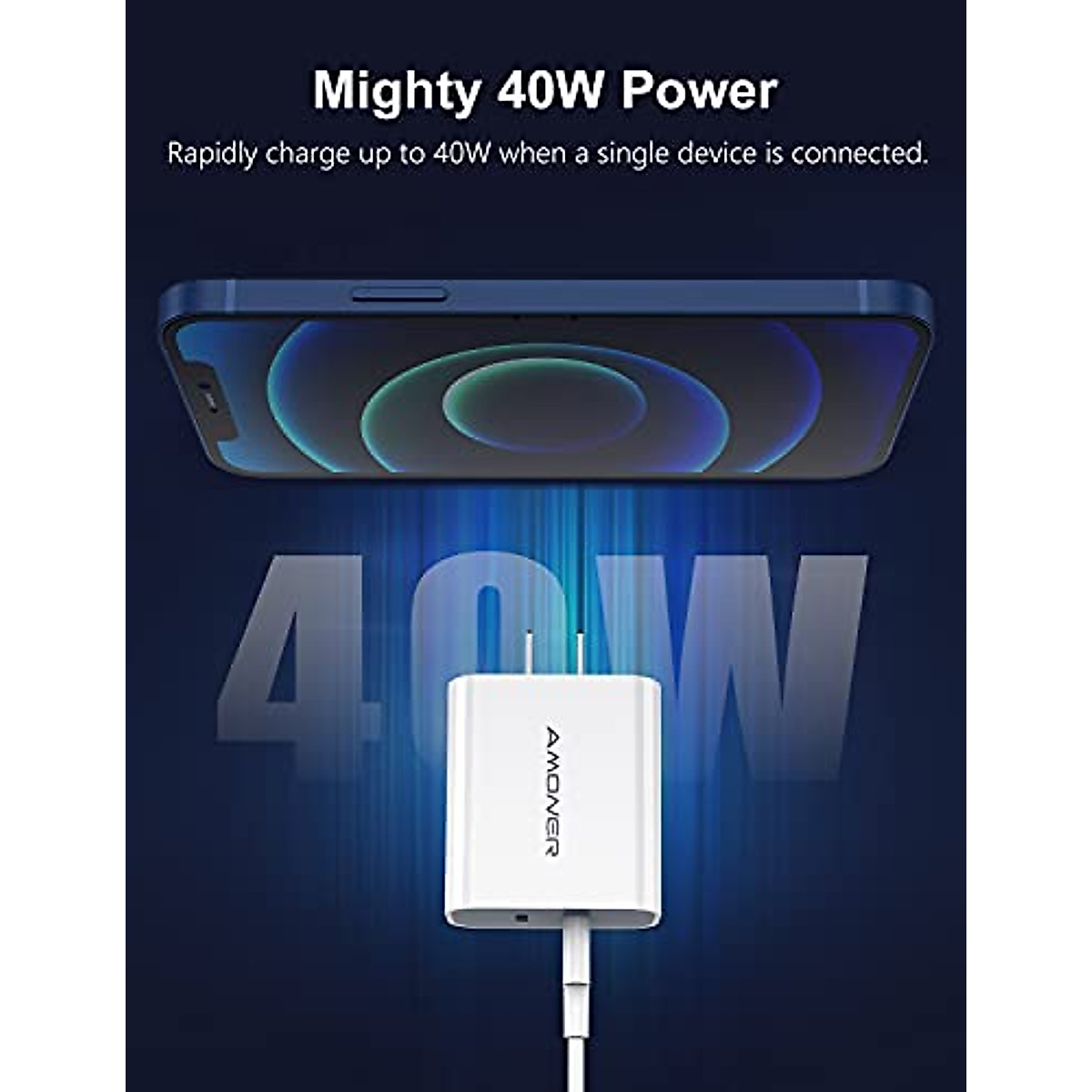 USB C Charger, Amoner 40W for iPhone 13 Fast Charger, Dual Ports USB-C Wall Charger with PD 3.0 Power Delivery Adapter for iPhone 14/13/12/12 Pro/12 Pro Max/12 Mini/11,Galaxy,Pixel 4/3