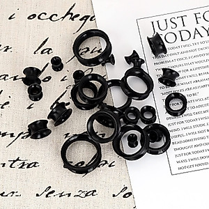 Qmcandy 26pcs 8G-1" Black Thin Silicone Double Flared Hollow Flexible Ear Tunnels Kit Ear Stretching Set (13 Pairs)