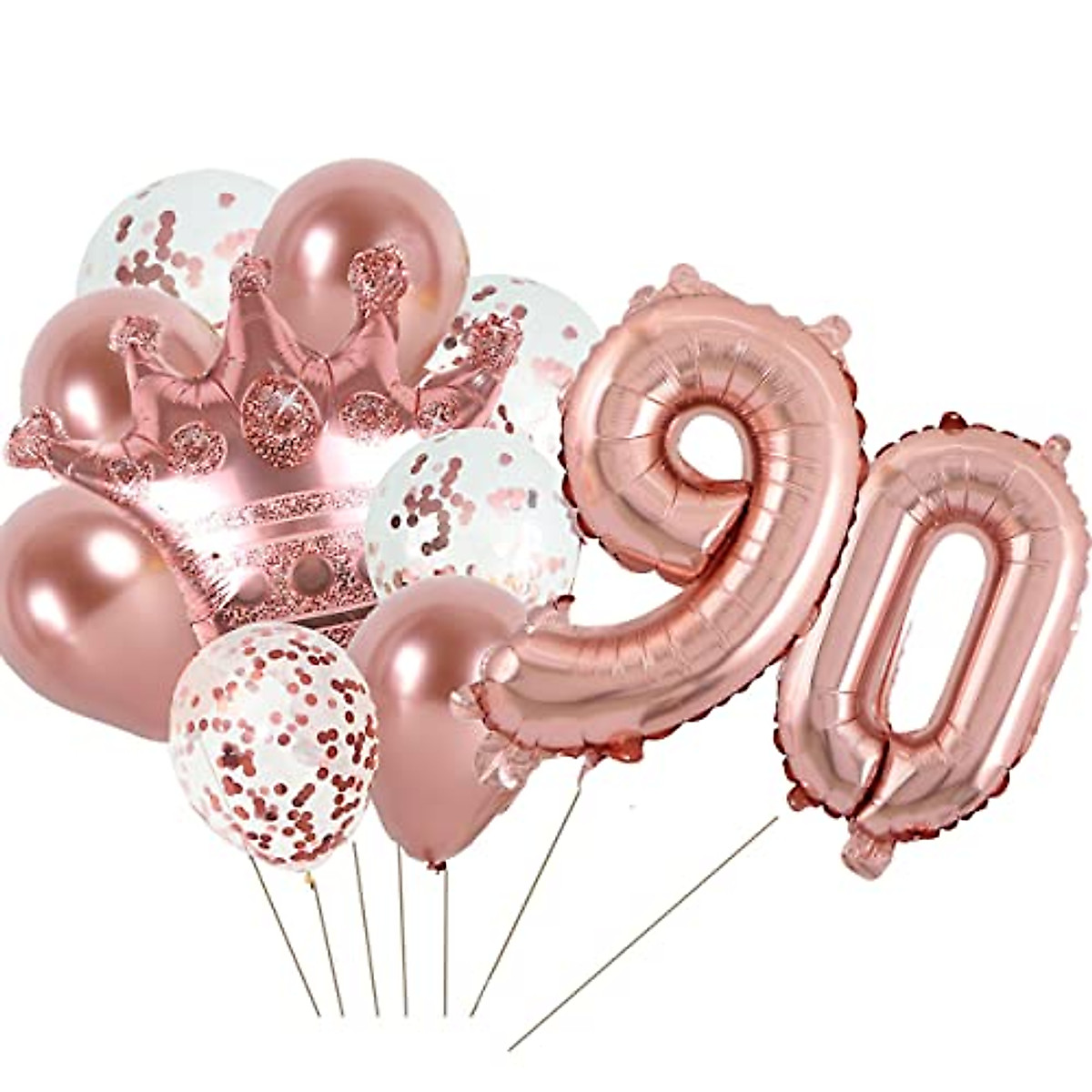 KUNGOON 90th Birthday Balloon,Rose Gold Number 90 Mylar Balloon,Funny 90th Birthday/Wedding Anniversary Crown Aluminum Foil Balloon Decoration for Women/Men.