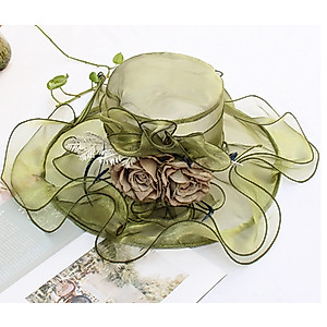 ORIDOOR Women Organza Fascinator Church Derby Hat Floral Tea Party Wedding Hat (013F Green) One Size …