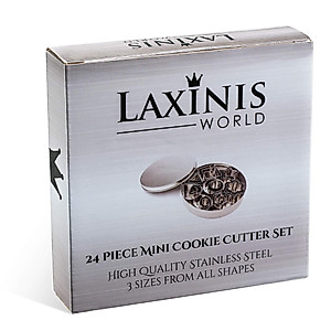 24 Piece Mini Cookie Cutter Set - Heart, Star, Flower, Geometric Shaped Assorted Sizes - Premium Stainless Steel Mini Biscuit Cutters, Fondant, Sugarpaste Cutters