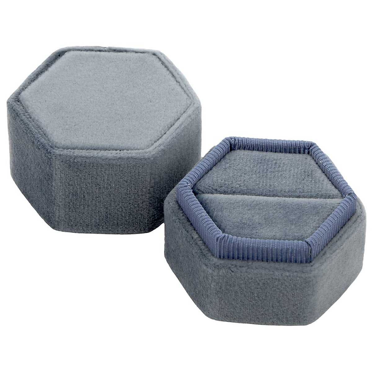 Koyal Wholesale Hexagon Velvet Wedding Ring Box, 1 Slot Velvet Ring Box Holder, Wedding Ring Boxes for Ceremony, Proposal, Engagement, Ring Bearer, Dusty Blue