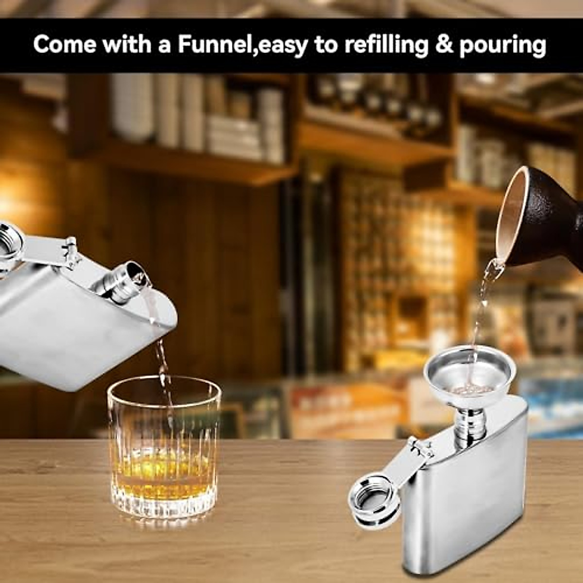 2 Oz Stainless Steel Hip Flask Leakproof Drinking Flask with Funnel Flask Hip Set for Men Camping Pocket Flask Easy Pour Funnel Flask Whiskey Flask Metal Liquor Flask Drinking Flask Ideal for Gift