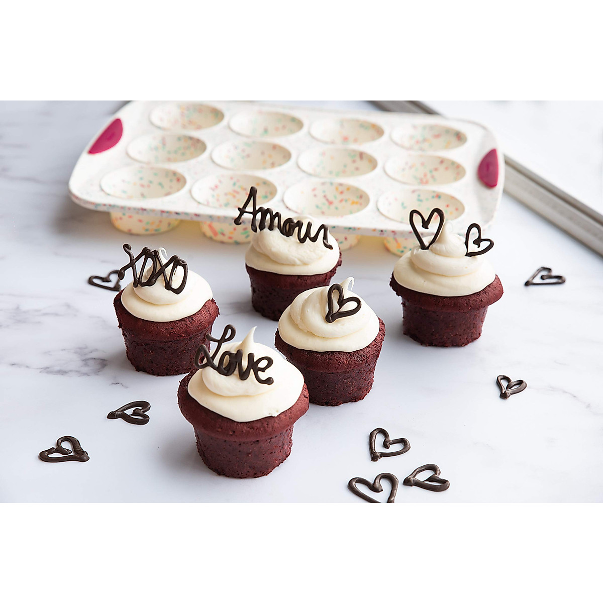 Trudeau - 5118553 Trudeau Structured Silicone Muffin Pan, 12 Cup, Confetti/Fuschia