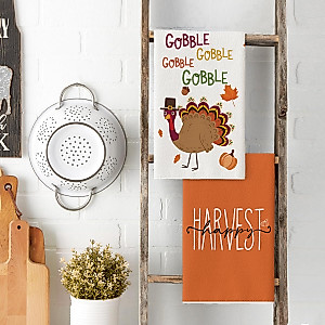 Artoid Mode Turkey Gobble Thanksgiving Kitchen Towels Dish Towels, 18x26 Inch Pumpkin Happy Harvest Decoration Hand Towels Set of 4