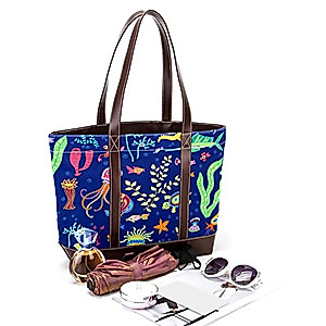 Women's Large Size Canvas Shoulder Bag Hobo Crossbody Handbag Casual Tote, Cartoon Sea Animal Octopus Sea Turtle Scallop