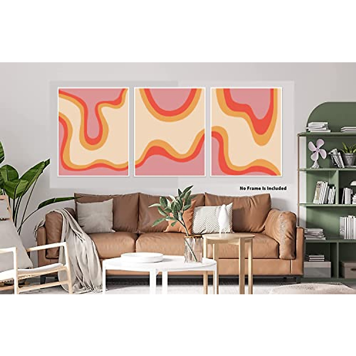Preppy Aesthetic Abstract Wall Art - 8x10 Inches Unframed Set of 3 Pink And Orange Posters For Room Aesthetic – Wall Decor for Bedroom, Living Room - Cute Room Decor Things for Teen Girls - Mid Century Modern Decor - Eclectic Wall Decor, Preppy Room Decor