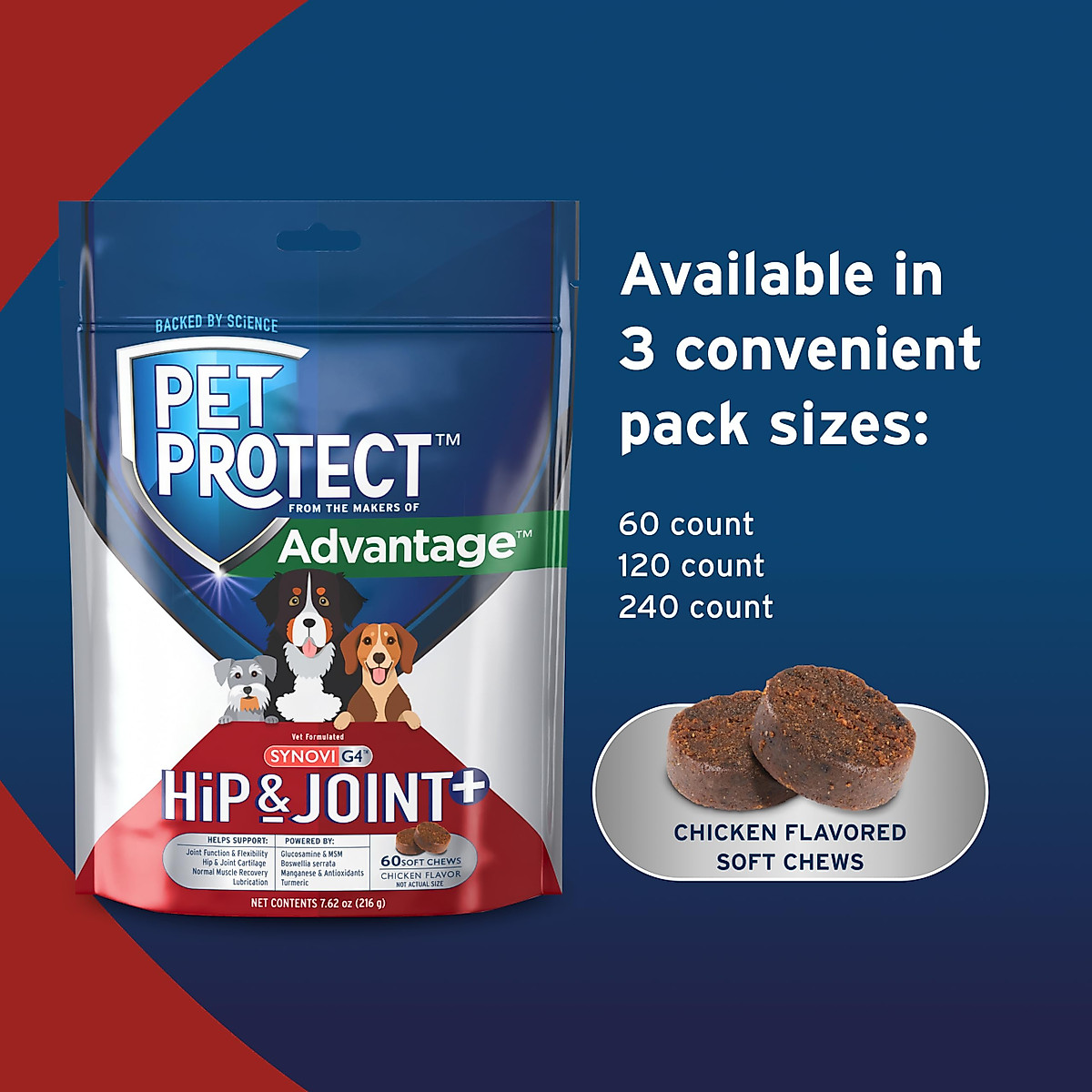 Pet Protect from The Makers of Advantage Vet-Formulated Hip & Joint+ Supplement for Dogs | 60 Chews