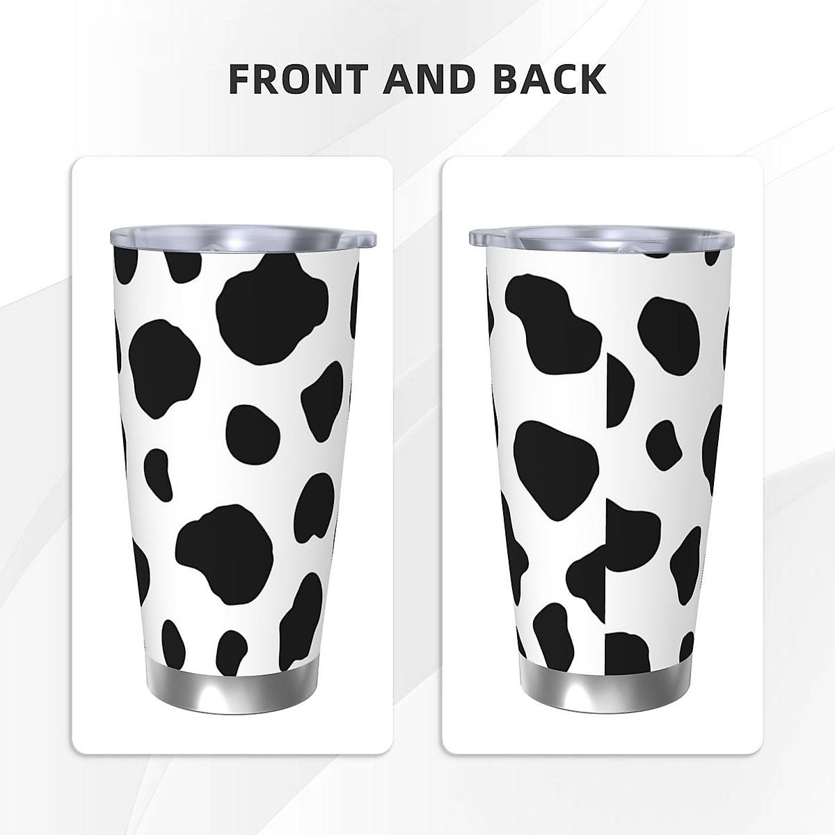 Black And White Cow Pattern 20oz Tumbler Stainless Steel Vacuum Insulated Coffee Travel Mug, Durable Insulated Coffee Travel Mug with Splash-Proof Lid Metal Straw and Brush Thermal Cup for Outdoor
