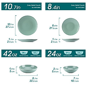 vancasso Sabine 16-Piece Dinnerware Set, Stoneware Semi-matte Kitchen Plates and Bowls Sets, Service for 4, with Dinner Plates, Dessert Plates, Pasta Bowls and Cereal Bowls, Microwave Safe, Turquoise