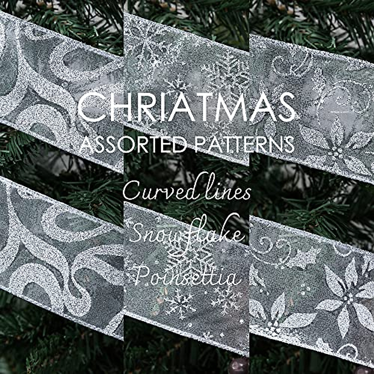 Vitalizart Christmas Ribbon Sliver Wired Organza Sheer Ribbon 2.5 Inch x 10 Yards Glitter Snowflake for Tree Decoration Gift Wrapping Crafts Wreath Topper Bow Wedding Invitations Bridal Bouquets
