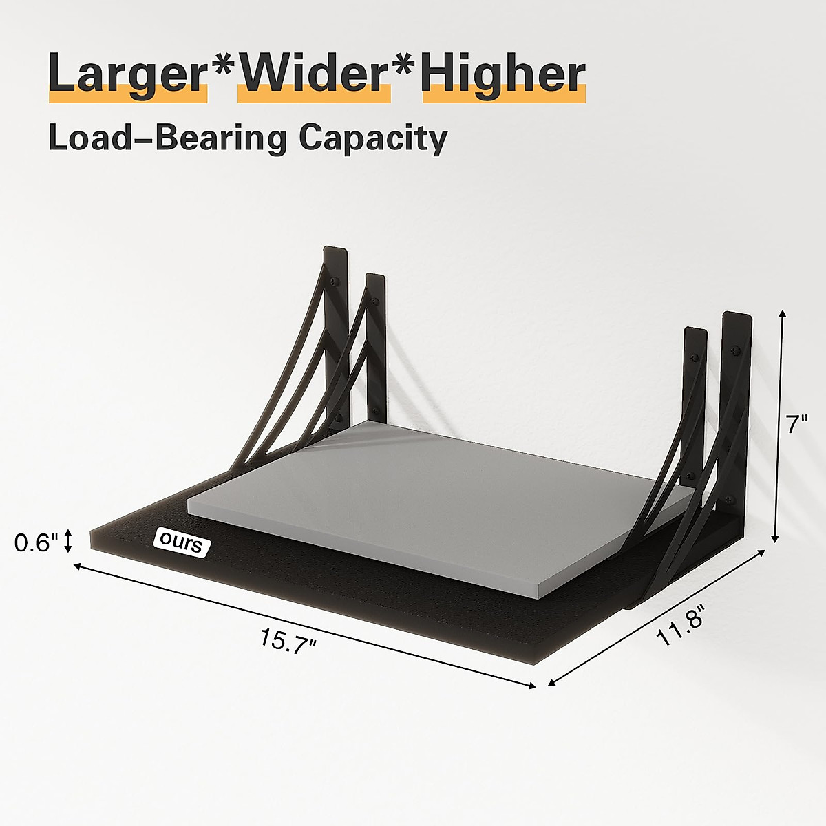 MXCSE Deep Floating Shelves, 12in Wide Floating Wall Shelves, Sturdy Engineered Wood Shelves, Wall Mounted Rustic Floating Shelves for Books, Wide Wall Shelves for Living Room, Bedroom (2, Black)