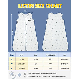 Lictin Baby Sleep Sack 1.0 TOG - Toddler Sleeping Sack 18-36 Months, Baby Wearable Blanket, Unisex Sleeveless Summer Baby Sleeping Bag with Adjustable Length and 2-Way Zipper